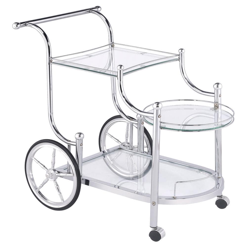 Coaster Sarandon Chrome and Clear Wheeled Serving Cart with 3-tier ...