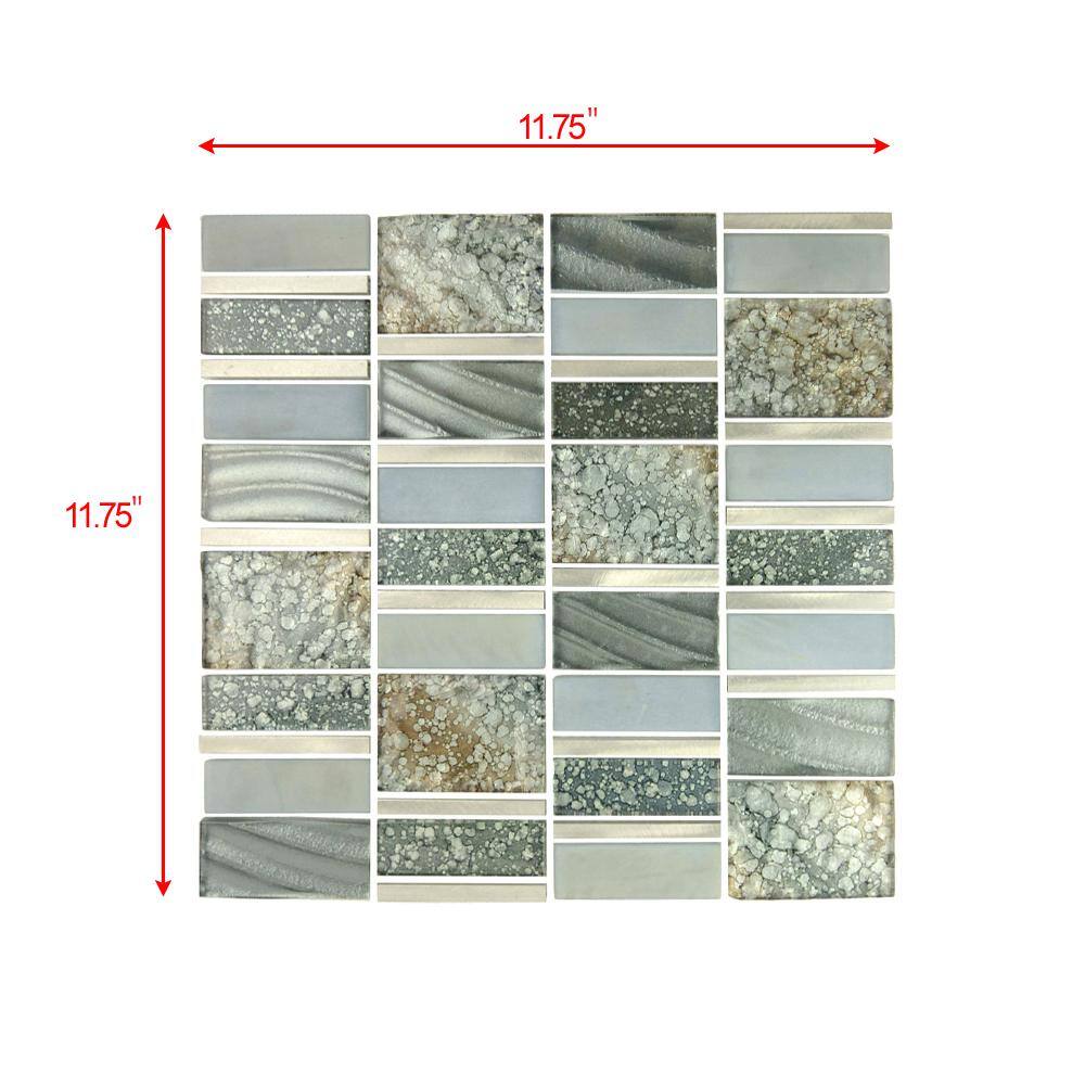 ABOLOS Imperial Silver Sea Decorative Mosaic 12 in. x 12 in. Glass ...