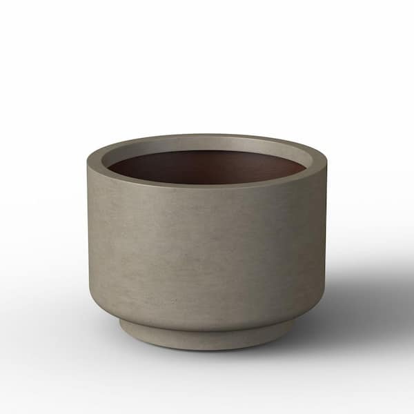 Sapcrete 13 in. Medium Light Gray (Enhanced Interior) Concrete Round Planter / Pot with Drainage ...