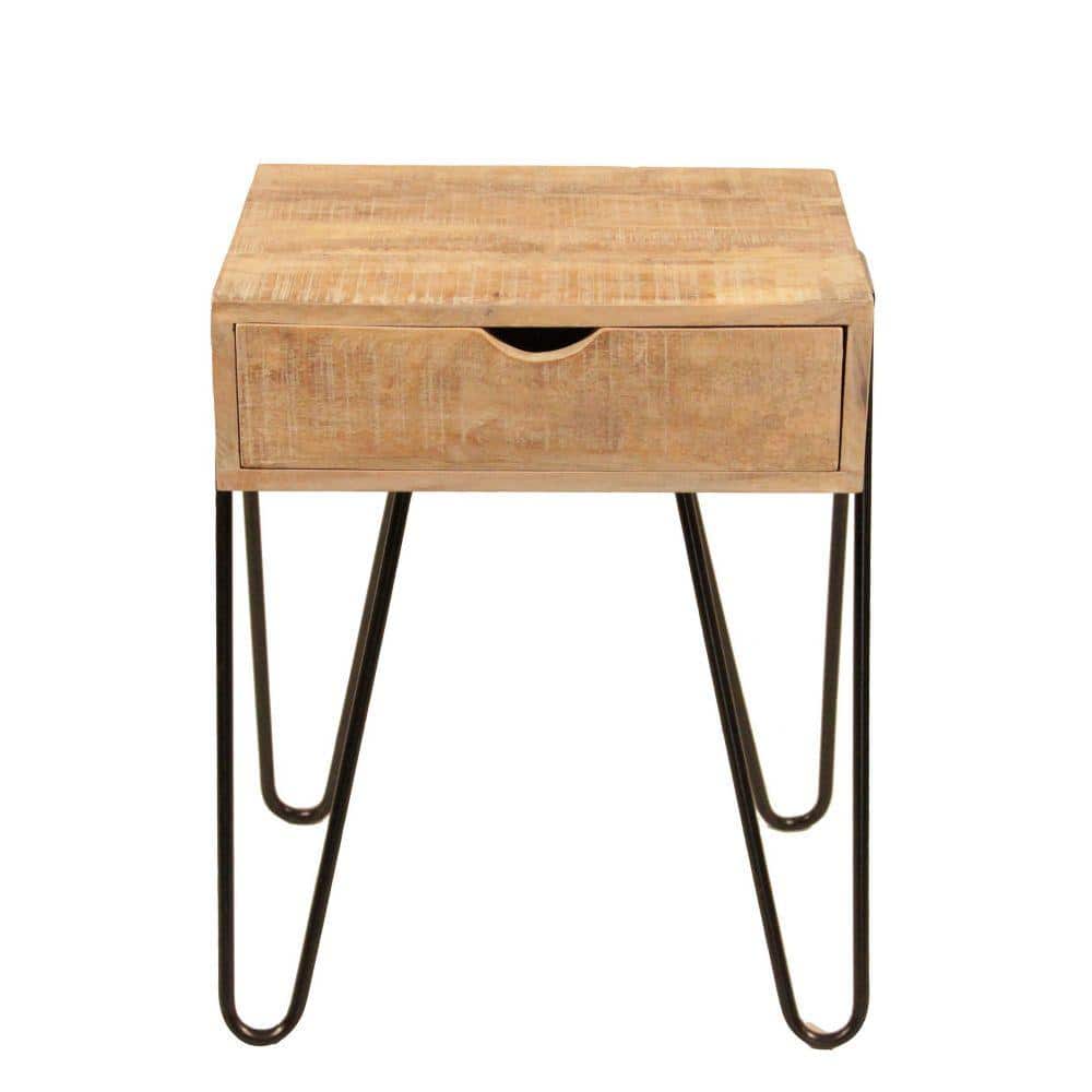 Benjara 14 in. Brown and Black Rectangle Wood End Table with 1 Drawer ...