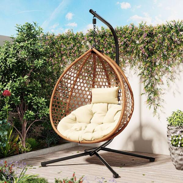 3.5 ft. Brown Hammock Chair with Stand and Foldable Frame Design ...