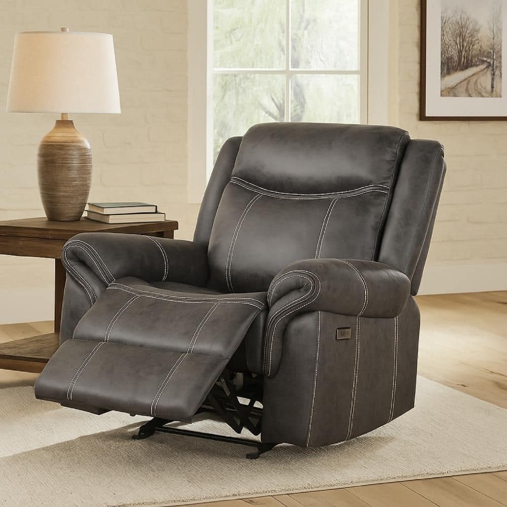 Benjara Hesy Dark Gray Microfiber Standard Recliner Chair with USB ...