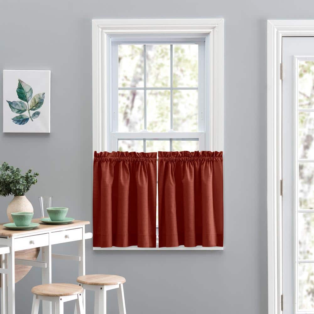 Ellis Curtain Lisa Solid Red Polyester/Cotton 56 in. W x 24 in. L Rod ...