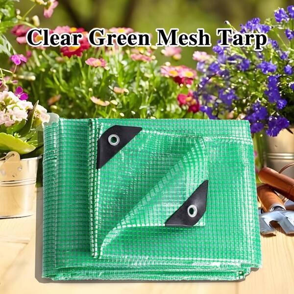 16 ft. x 20 ft. Green Clear Tarpaulin Waterproof Gardening Mesh Tarp ...