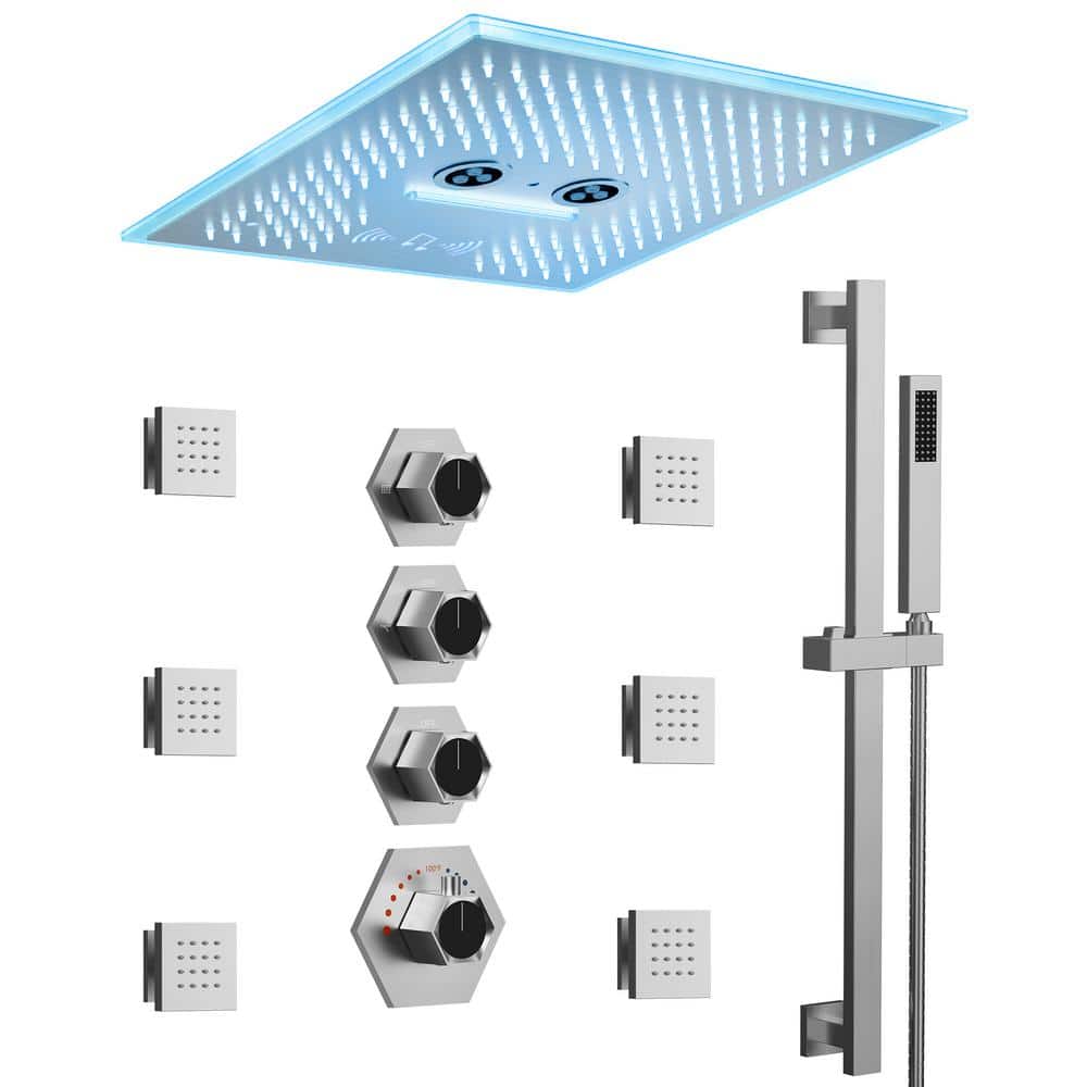 EVERSTEIN 17-Spray 16 in. Dual Shower Heads Ceiling Mount Fixed and ...
