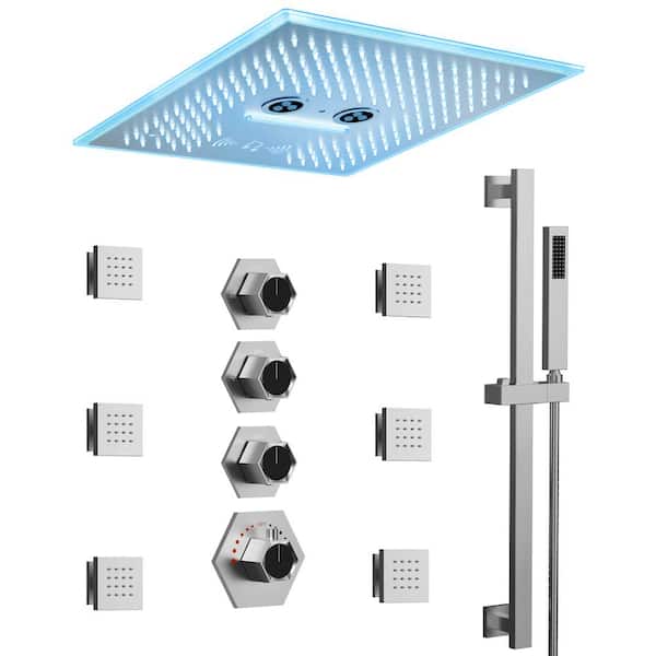 EVERSTEIN 17-Spray 16 in. Dual Shower Heads Ceiling Mount Fixed and ...