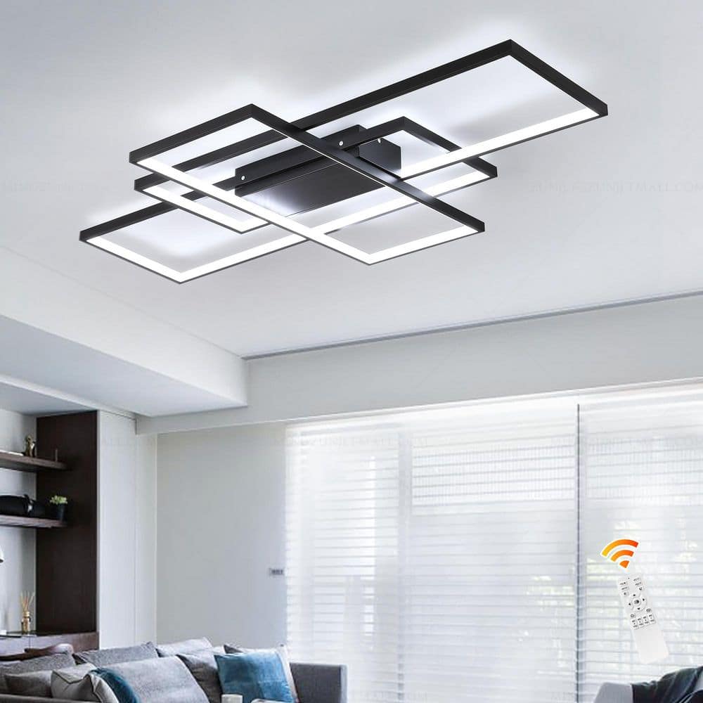 Genoci 35.4 in. 50-Watt Modern Black Dimmable Integrated LED Flush ...