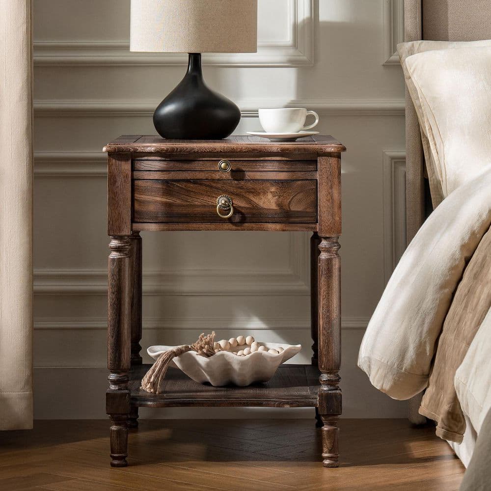 JAYDEN CREATION Gillian 20 in. Walnut Rectangle Wood End Table ETCL1678 ...