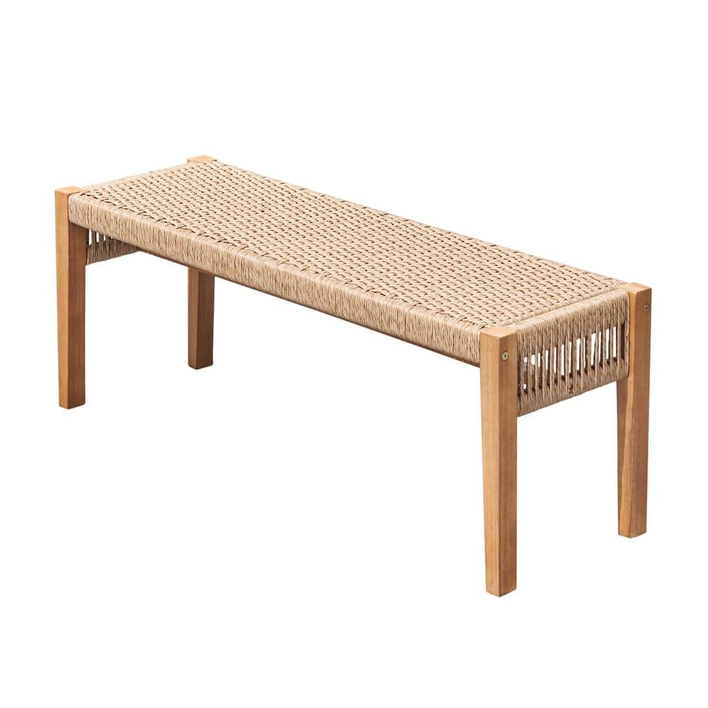 Light Brown Acacia Hardwood Mixed Rattan 2-Seater Weather-Resistant ...