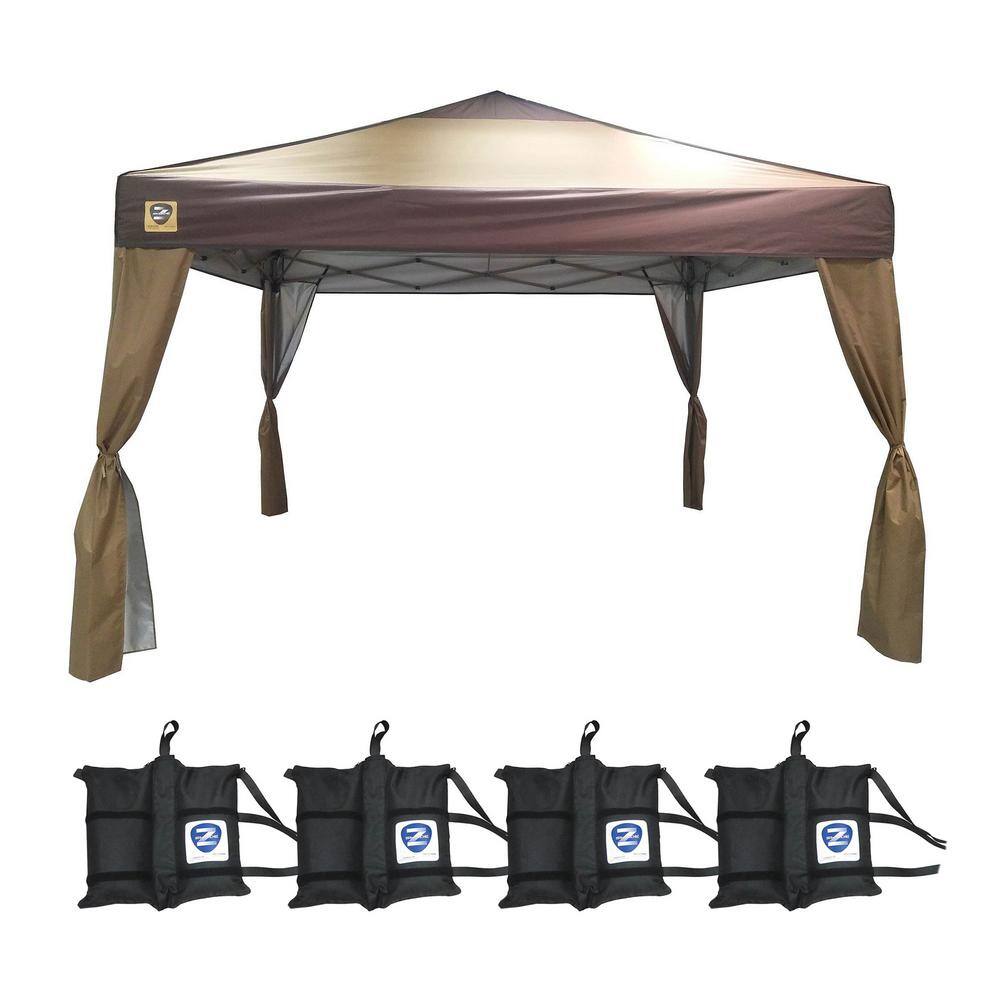 Z-SHADE 10 ft. x 10 ft. Canopy Tent with Skirts, Tan and Leg Wrap ...