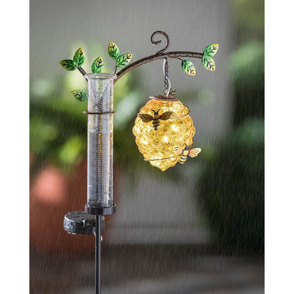 Evergreen 26 in H Multi-Color Metal Solar Beehive Rain Gauge Garden ...