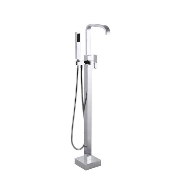 WOWOW Brass Single-Handle Freestanding Claw Foot Tub Faucet with Hand ...