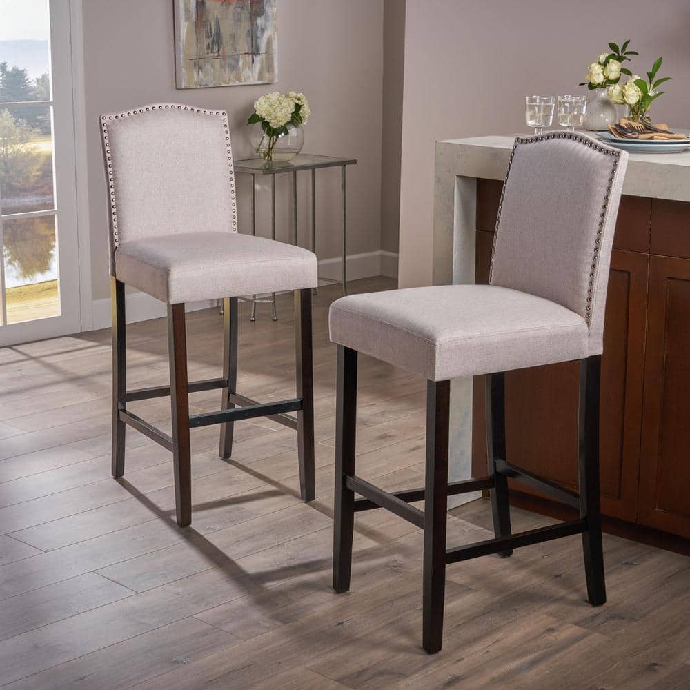Noble House Darren 45 in. Wheat Upholstered Bar Stool (Set of 2) 21180 ...