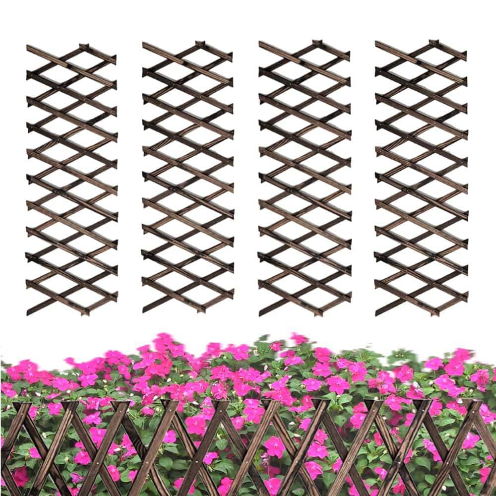 75 in. W x 12 in. H Expandable Garden Trellis, Wooden Lattice Wall Fence Trellis for Climbing ...