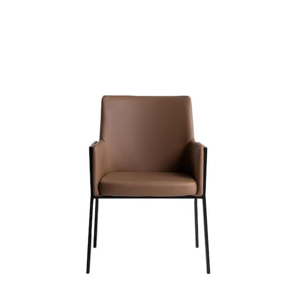 MR MODREST Leshay Dark Camel Vegan Leather and Black Metal Dining Chair ...