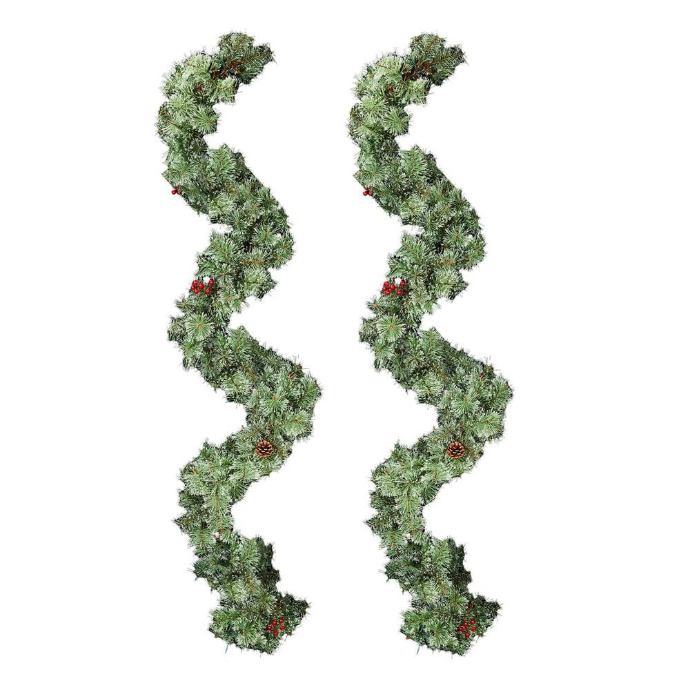 Karl home 2 Pack 9 ft. Pre-lit PVC Snow Flocked Christmas Garland with ...