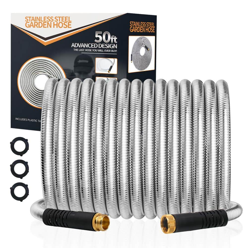 Feihu 50 ft. Heavy-Duty Garden Hose Stainless Steel Water Hose with 3/4 ...