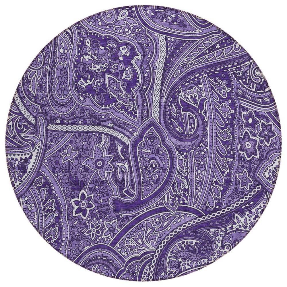 HomeRoots Purple, Lavender, Silver 8 ft. Round Woven Paisley Polyester ...