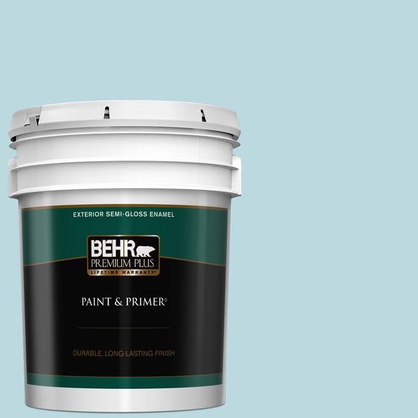 BEHR PREMIUM PLUS 5 gal. #S460-1 Air Blue Semi-Gloss Enamel Exterior ...