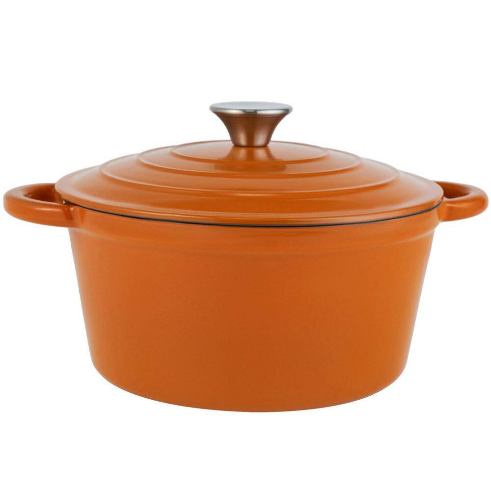 SANFANGIE 4.5 qt. Round Cast Iron Dutch Oven in Orange with Lid, Non ...