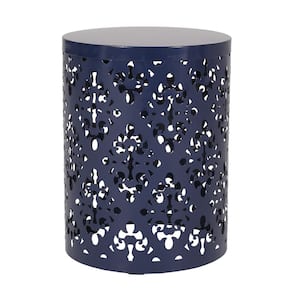 Noble House Soto Navy Blue Cylindrical Metal Outdoor Patio Side Table ...
