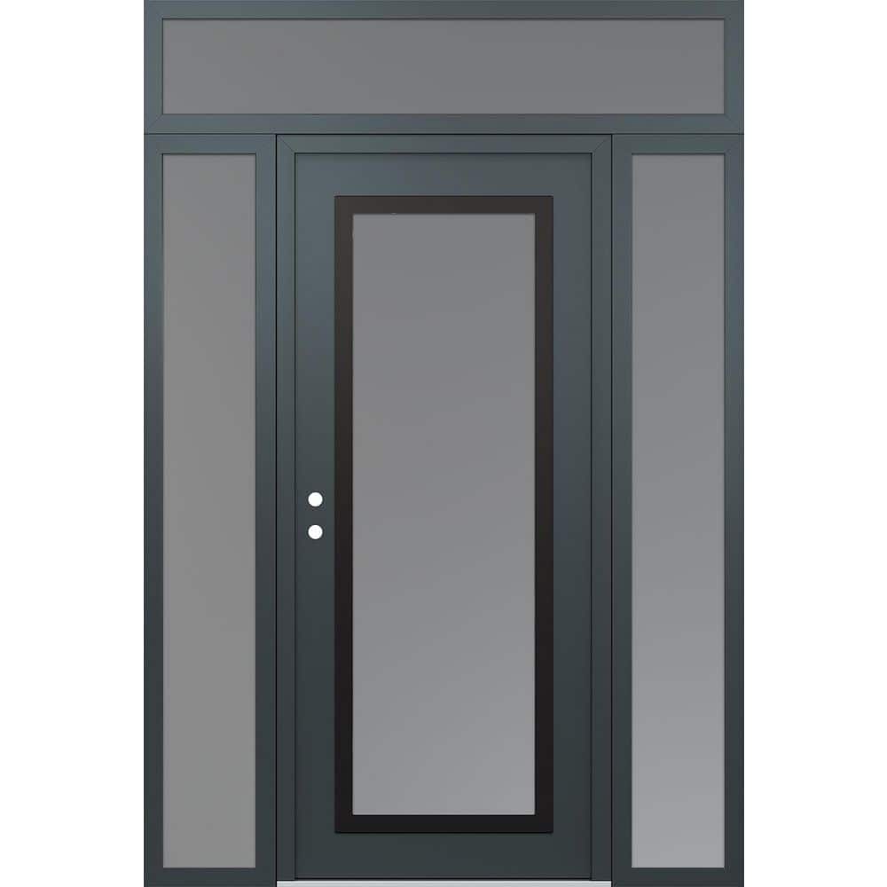 Tessari Doors C1 64 in. x 96 in. Black P Right-Hand/Inswing Frosted ...