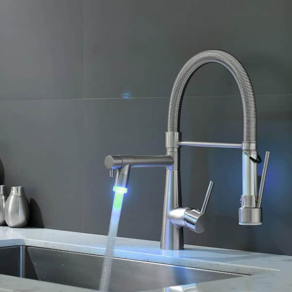 FLG Double Handle Deck Mount Gooseneck Pull Down Sprayer Kitchen Faucet ...