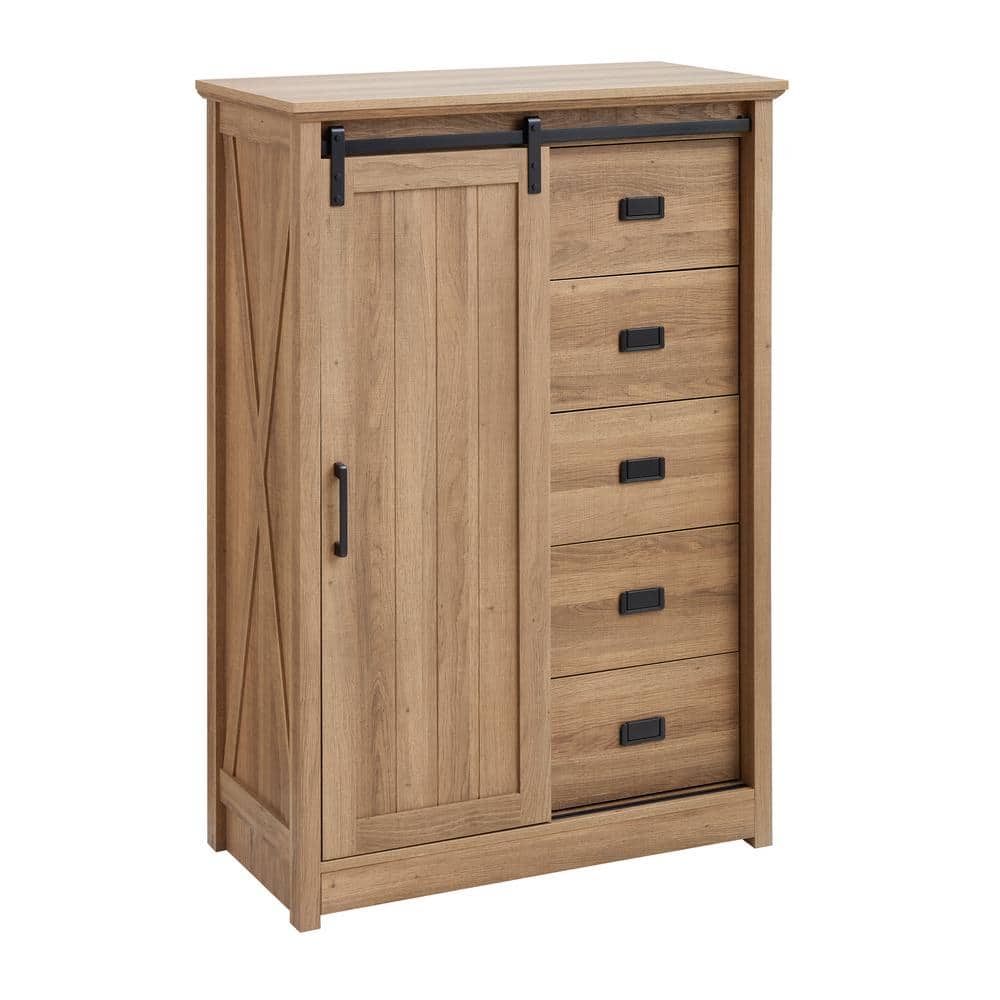 Tileon 5 Drawers Pantry Organizers with Sliding Barn Door, Tall Dresser ...