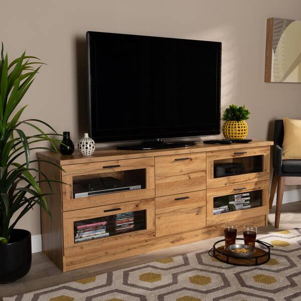 Baxton Studio Adelino 63 in. Oak Brown and Black TV Stand Fits TV s up to 70 in. 189 12001 HD The Home Depot