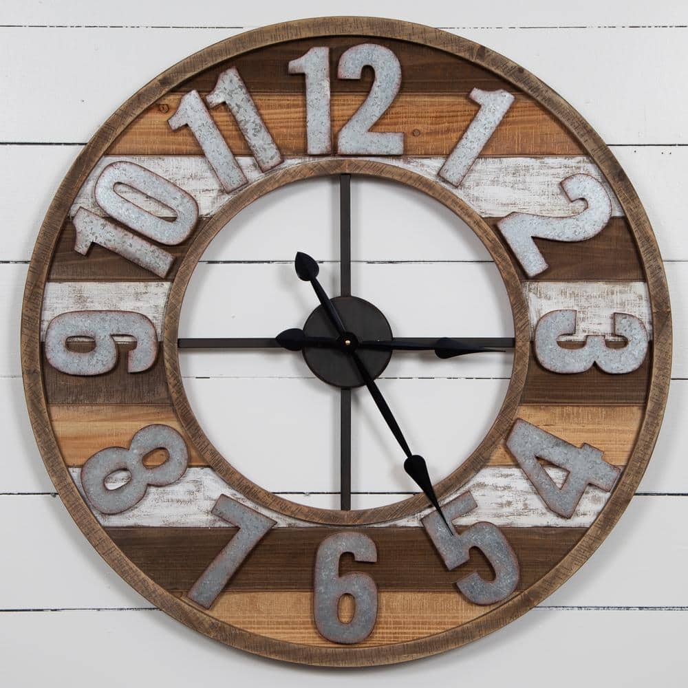 Pinnacle Rustic Reclaimed Wood and Metal Brown Wall Clock 18FW1543E