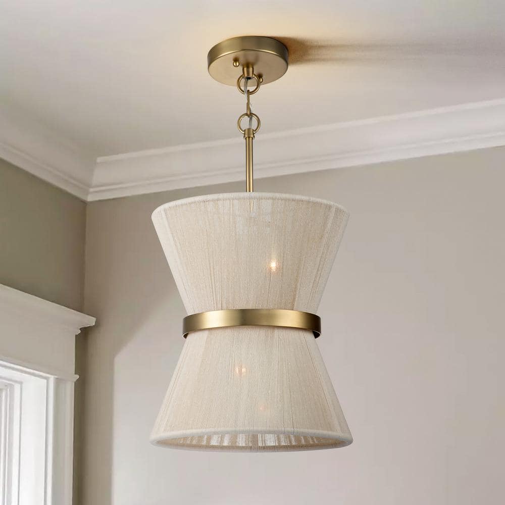 RRTYO Tabor 2-Light Modern Boho Brass Natural Ivory Hand-woven Rope ...