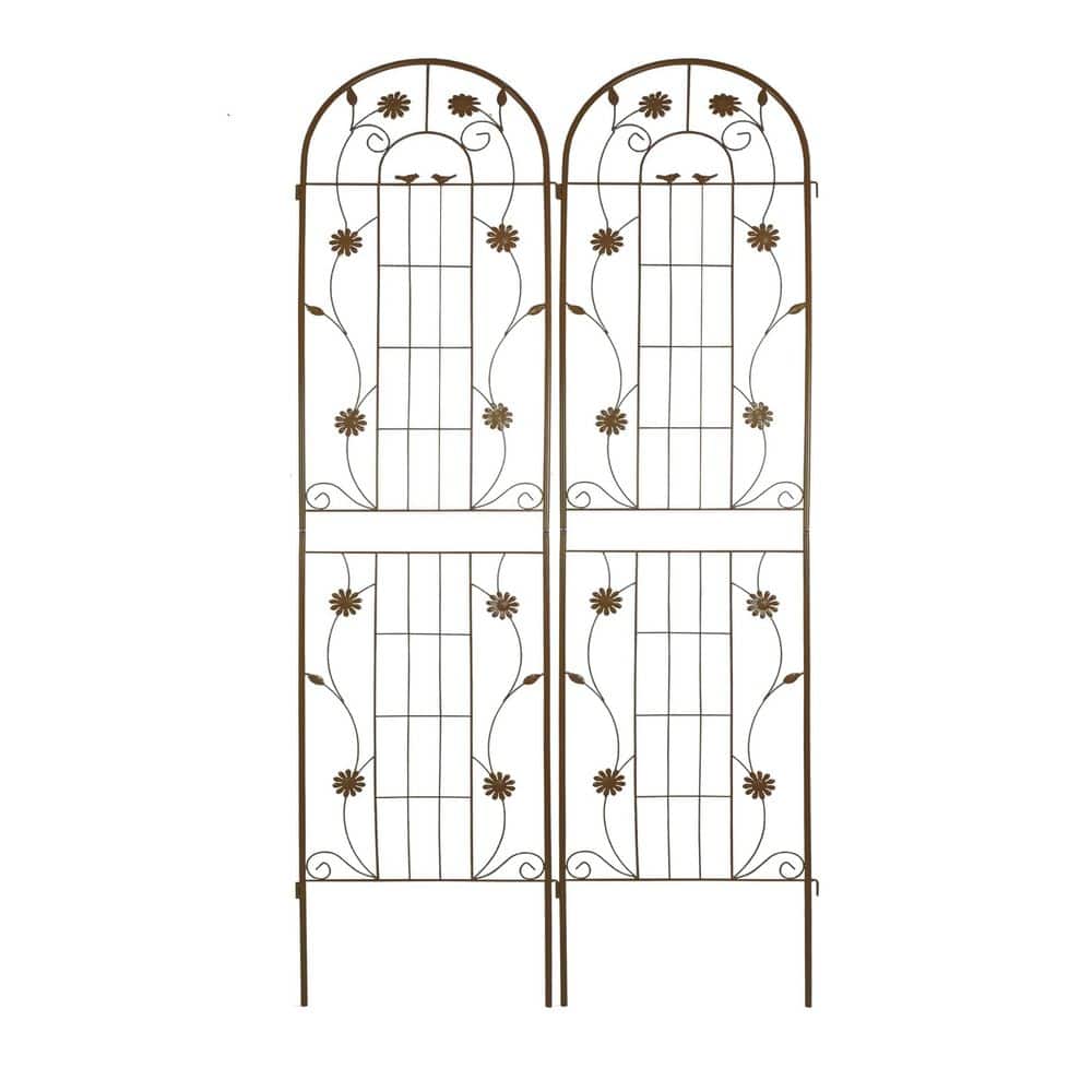 86.7 in. H 2-Pack Brown Metal Garden Rustproof Trellis Outdoor Flower ...