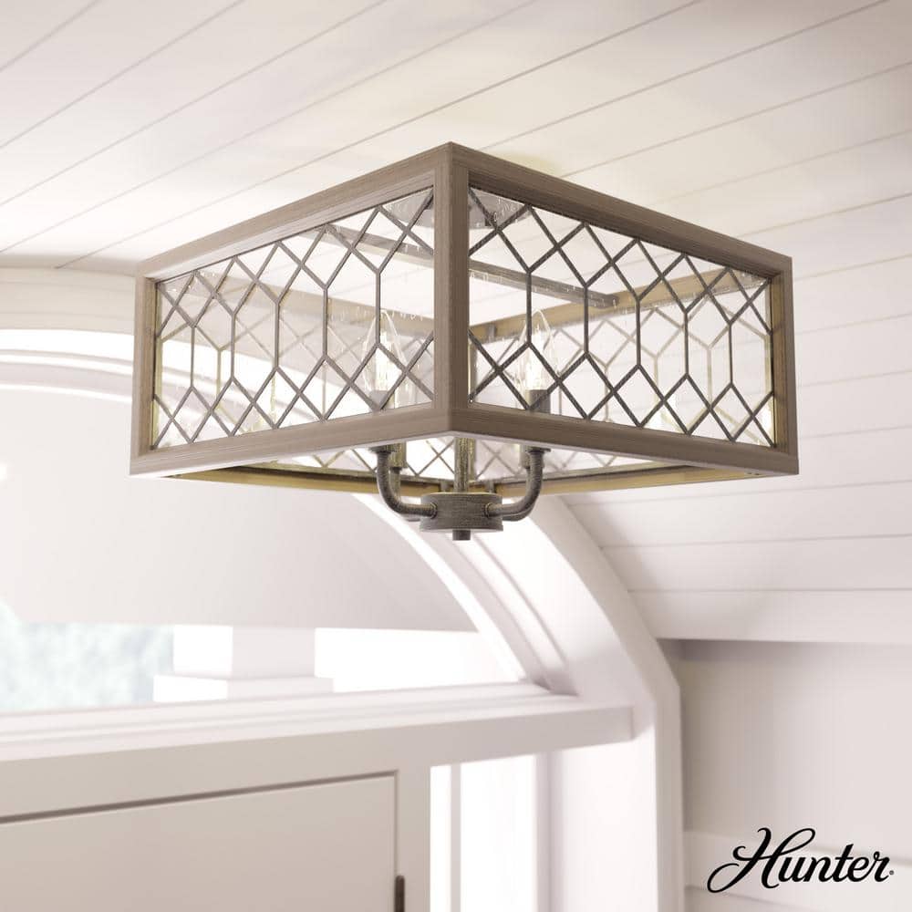 Hunter Chevron 16 in. 4-Light French Oak Semi-Flush Mount 19377 - The ...