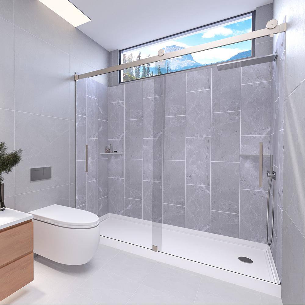 NuVo Platinum Grey-Tetherow 60 in. x 32 in. x 83 in. Base Wall Door ...