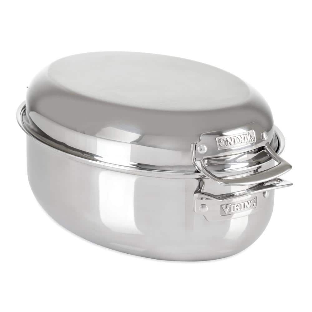 Viking 3-Ply Stainless Steel, 8.5Qt. Oval Roaster with Rack and 3-Ply ...