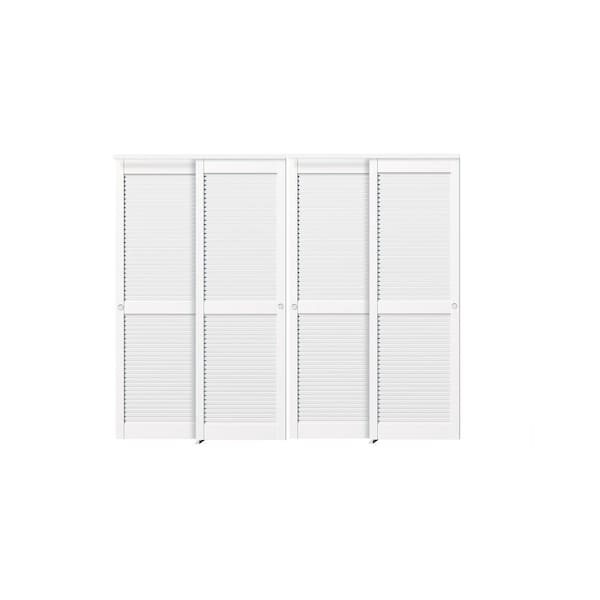 TENONER 120 in. x 80 in. White Louver MDF Sliding Door Panel with ...