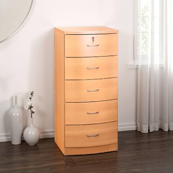 Benjara Zyl Beech Brown 5-Drawer 18 in. Tall Dresser without Mirror ...