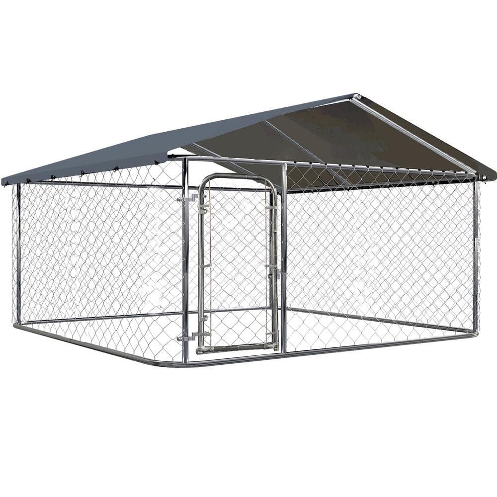 ALEKO DIY Chain Link Dog Kennel with Roof and Waterproof Cover - 7.5 x ...