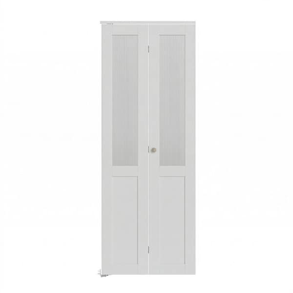 GOLDENPOLEY 24 in. x 78.75 in. 1/2 Lite Reed Glass Solid Core White ...