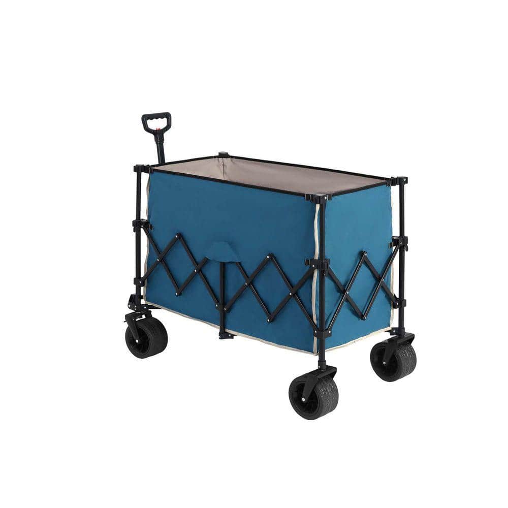 Sudzendf Blue 10 cu. ft. Steel Garden Cart, Foldable Extended Wagon ...