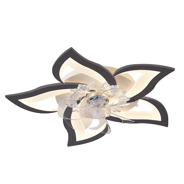 PUDO 27.2 in. Indoor Black Flower Type Integrated LED Ceiling Fan ...