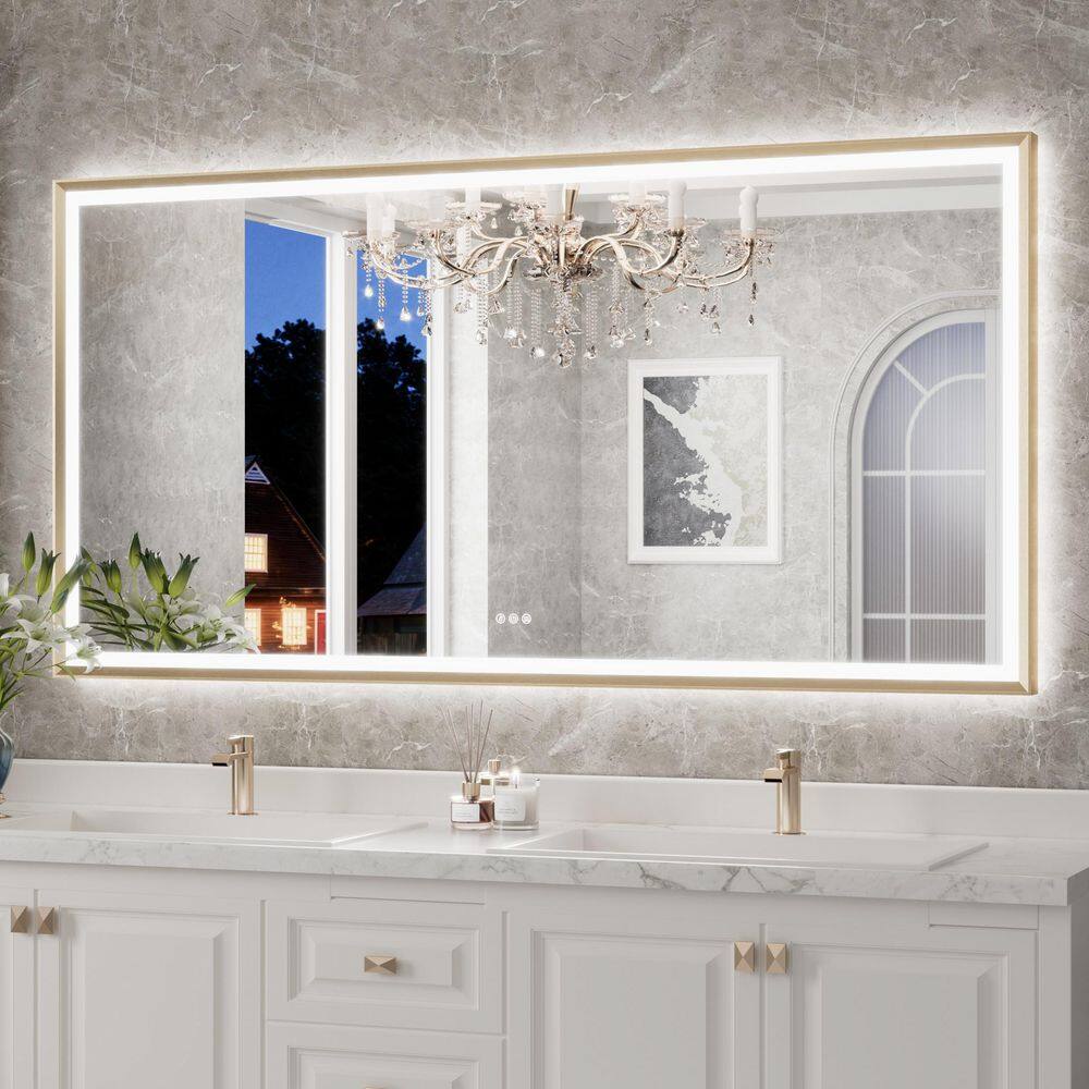 TETOTE 72 in. W x 36 in. H Rectangular Framed LED Lighted Bathroom ...