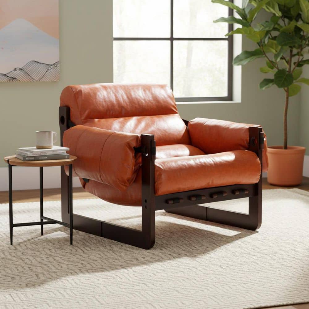 Homy Casa BYSRHK 33.5 in. Wide Rust Orange Vintage Oil Wax Leather ...