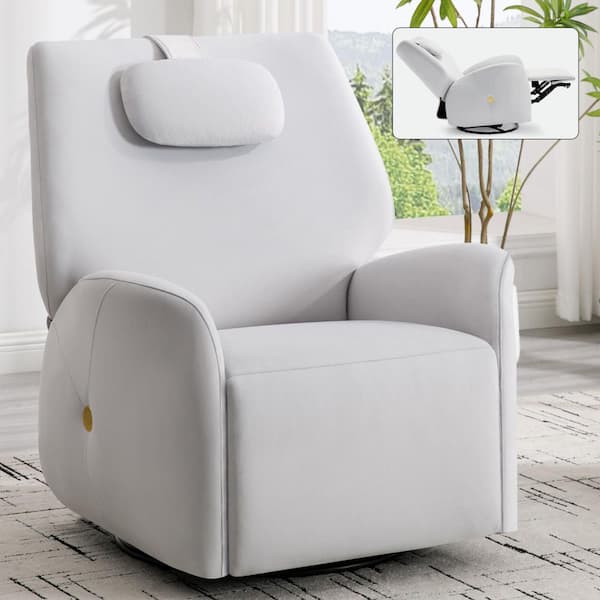 Clihome White Swivel Rocker Power Recliner Chair with Lumbar and Neck ...