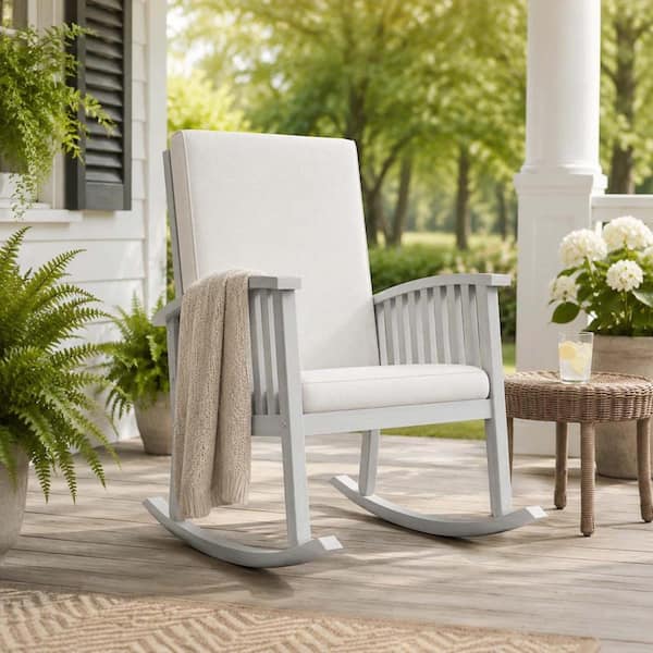 Outdoor Acacia Wood Rocking Chair with Cushion — Ideal for Patios and ...