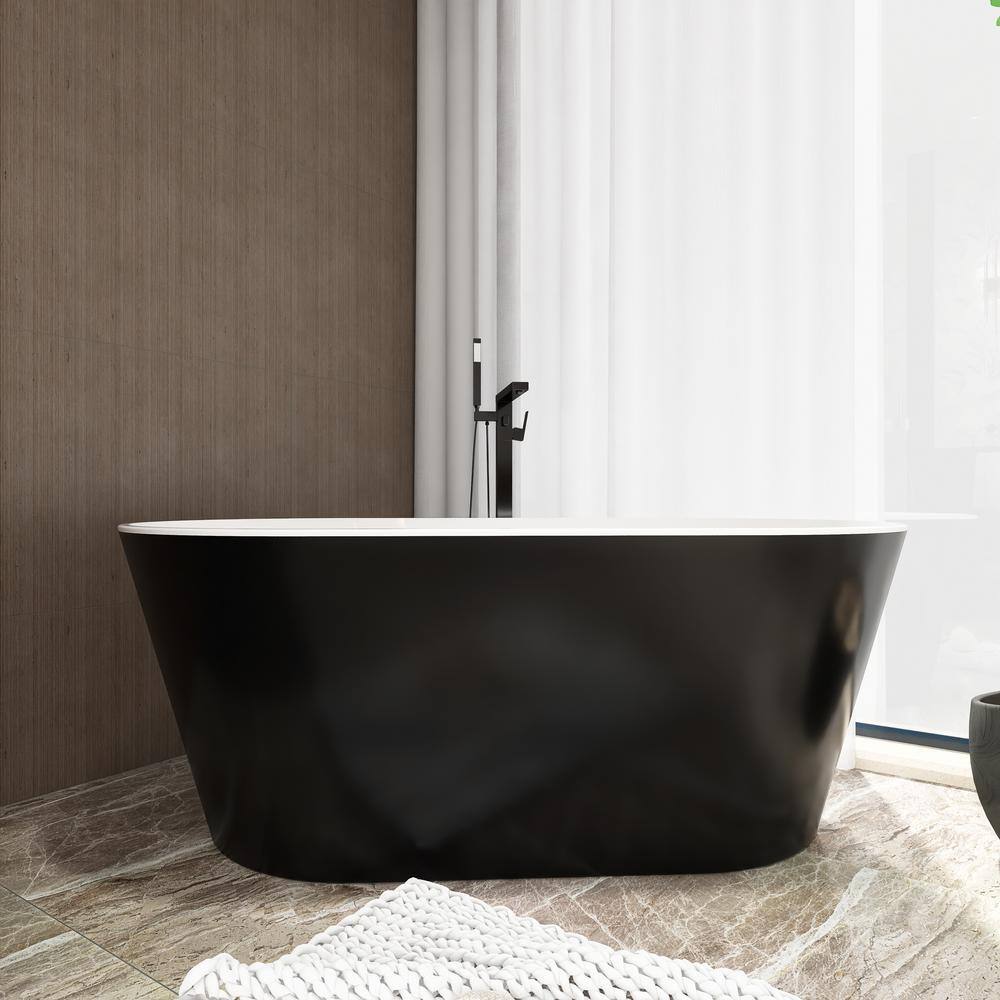 59 in. x 31 in. Acrylic Freestanding Soaking Bathtub with Chrome ...