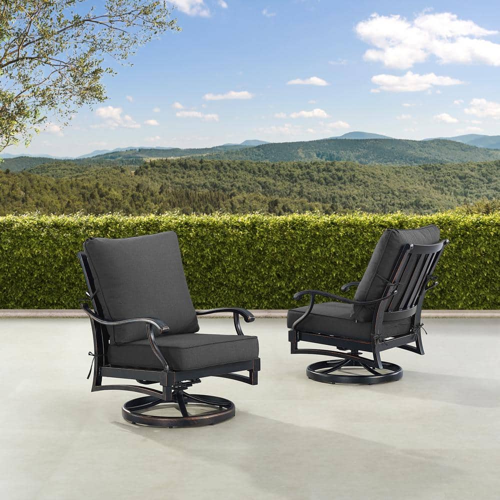 Oakland Living Pair of Black Aluminum Deep Seating Swivel Rocker Club ...