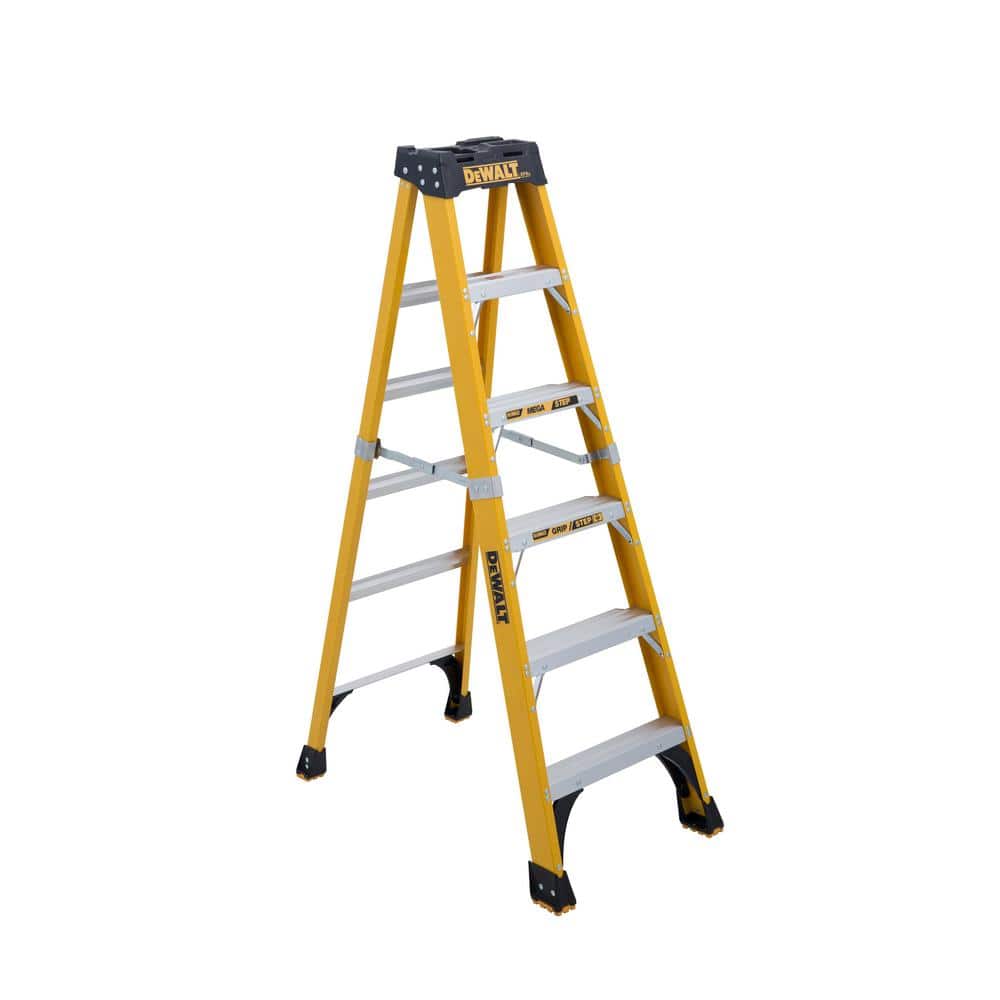 DEWALT 6 ft. Fiberglass Step Ladder 10.4 ft. Reach Height Type 1AA ...