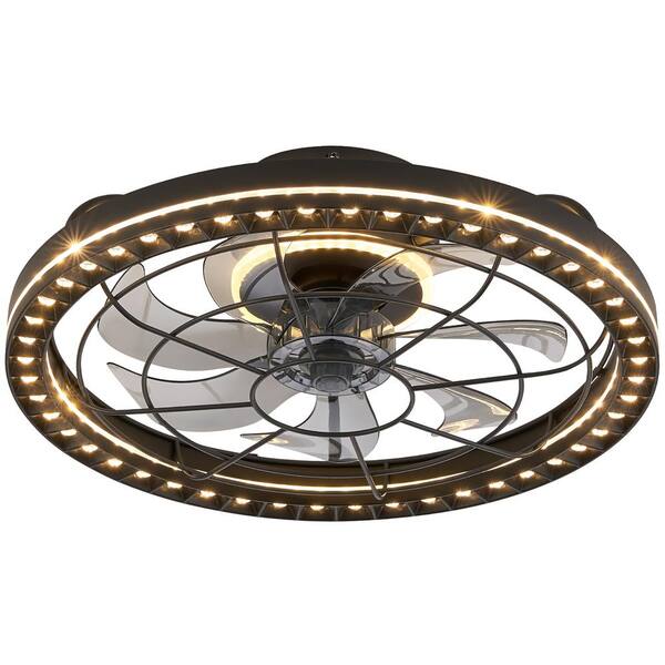 Pacific Core 19 in. Indoor Black Caged Low Profile Flush Mount Ceiling ...