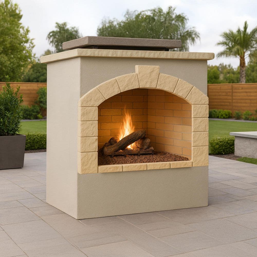 Cal Flame 59 in. Tile and Stucco Propane Gas Outdoor Fireplace 22 ...